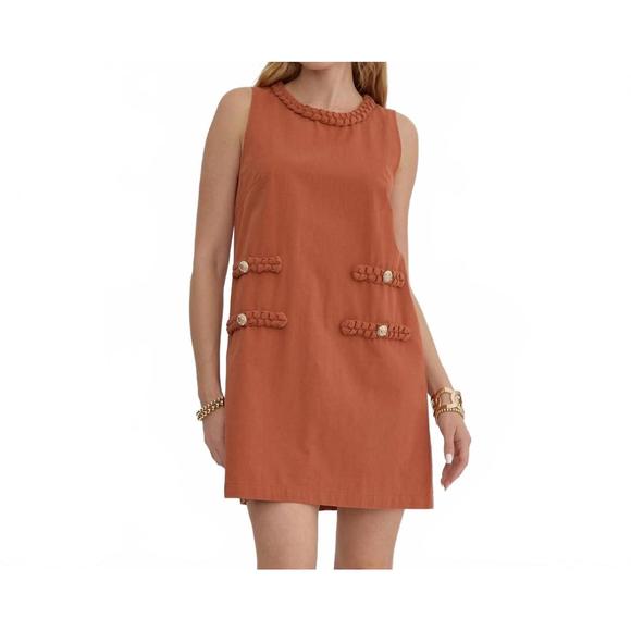 entro | Dresses | New Entro Braided Trim Dress In Rust | Poshmark
